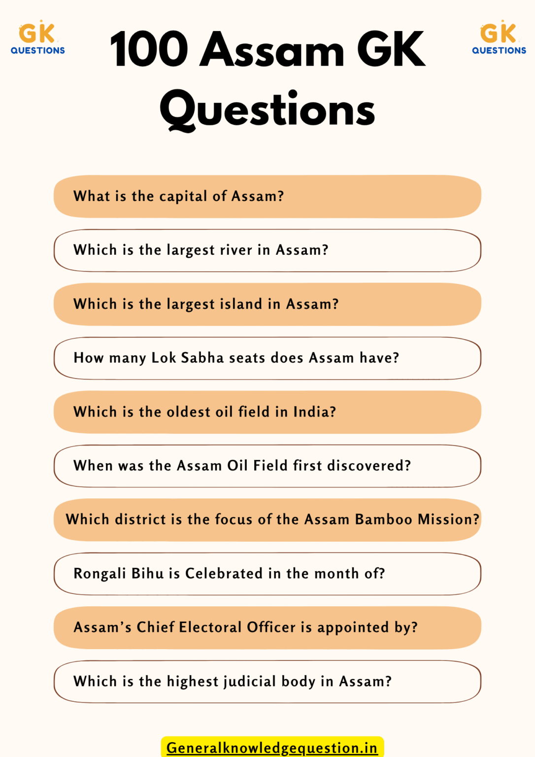 Best 100 Assam GK Questions With Answers | Assam GK PDF Download